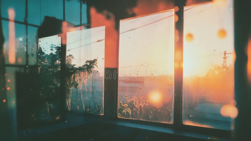 Warm Sunset Light through Urban Building Windows Stock Illustration ...