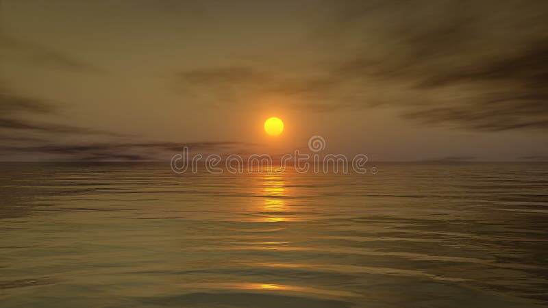 Warm Sunset Over the Ocean Water Stock Illustration - Illustration of ...