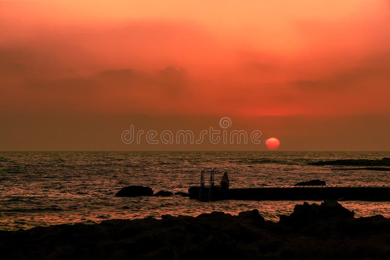 Warm Sunset in Paphos, Cyprus Stock Photo - Image of warm, ocean: 151625896