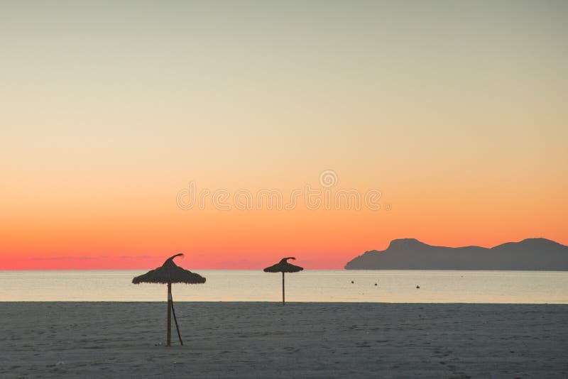 Warm Sunset Sky on Beautiful Summer Morning Beach Stock Photo - Image ...