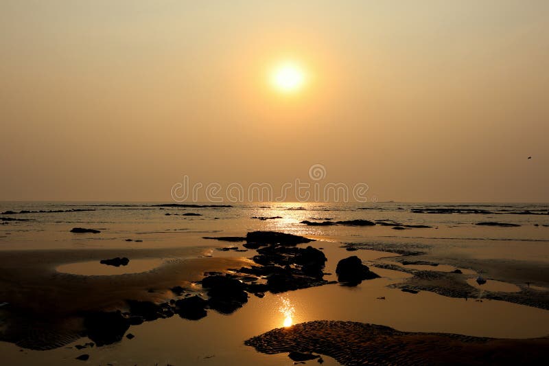 Warm Sunset at Uttan Sea Beach Stock Image - Image of beach, sunset ...
