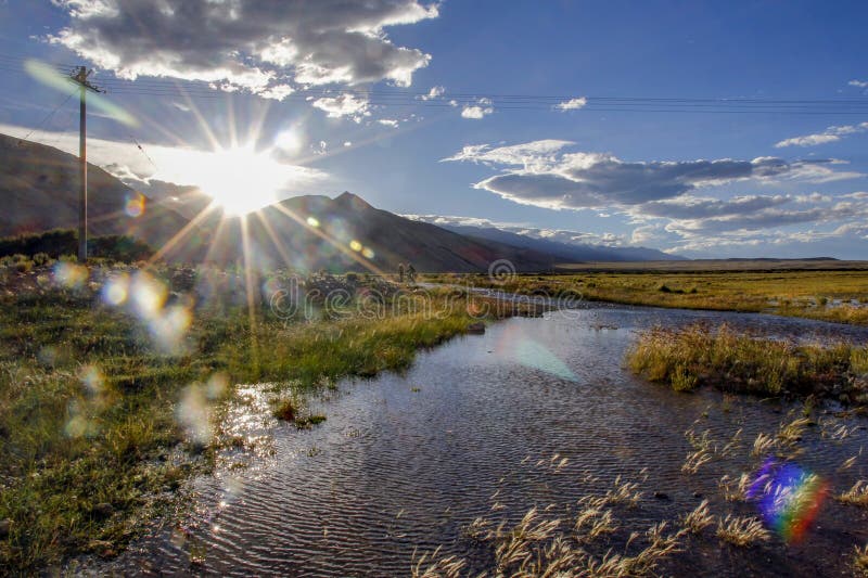 The Warm Sunshine Shines on the Beautiful Stream Stock Image - Image of ...