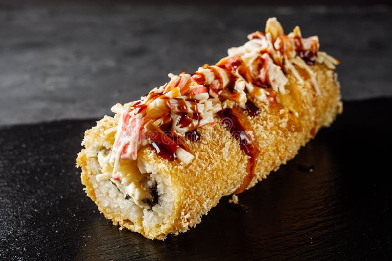 Warm Sushi Roll Hot Dog in Panko Breadcrumbs Stock Image - Image of ...