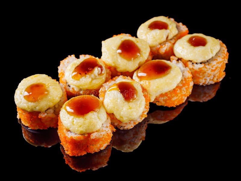 Warm Sushi Roll with Tuna and Cheese Cap Stock Image - Image of ...