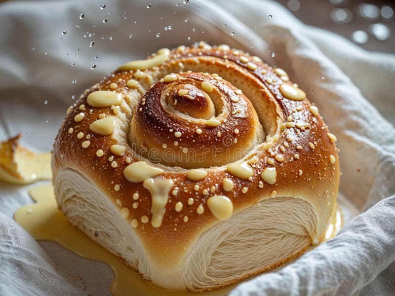 Warm Sweet Roll with Melted Butter Drizzle and Water Droplets Stock ...