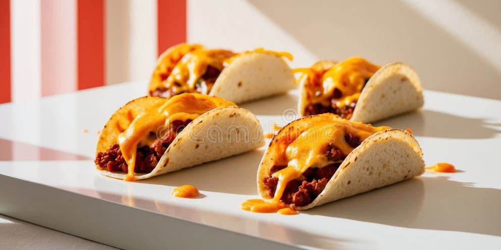 Warm Tacos in Hard Shells with Cheese for Party Setting. Stock ...