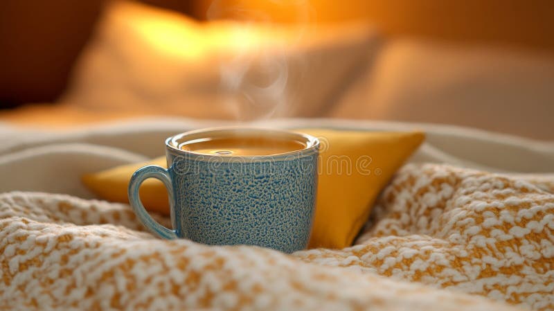 Warm Tea in a Blue Mug on a Cozy Blanket Stock Illustration ...