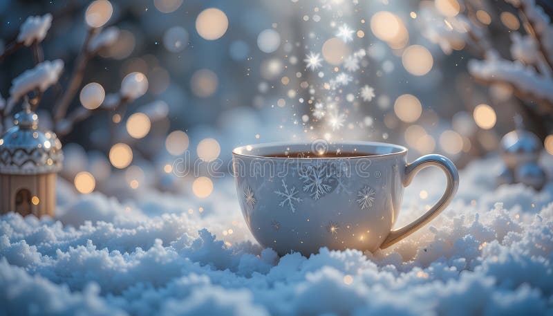 Warm Tea in Snow, Winter Holidays Stock Illustration - Illustration of ...