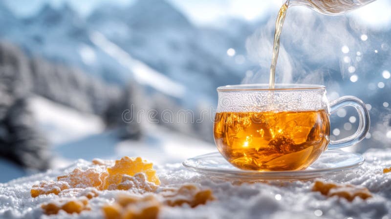 Warm Tea and Treats in Winter Wonderland Stock Illustration ...