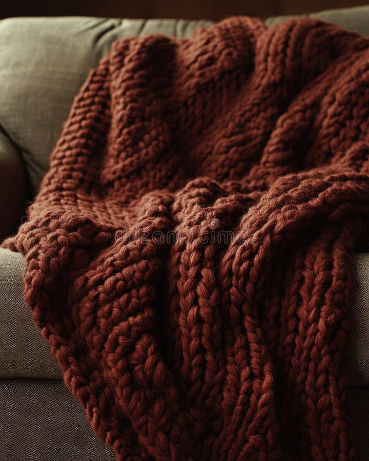 Warm, Textured Blanket, Chunky Knit, Draped on a Couch Stock Photo ...
