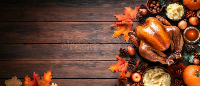 Warm Thanksgiving Dinner Scene Featuring Roasted Turkey, Mashed ...