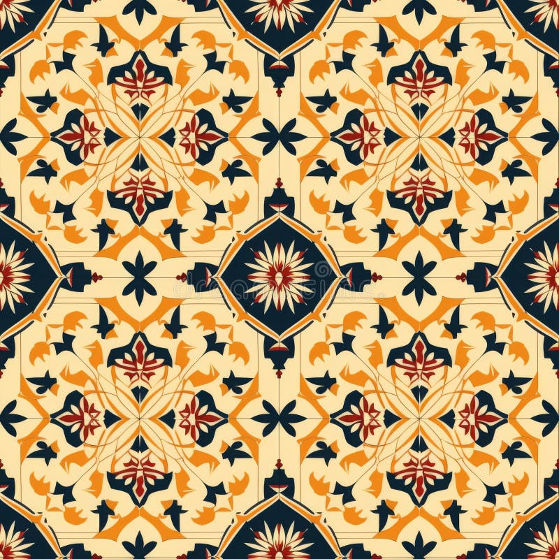 Warm Toned Classic Floral Tile Pattern Art Stock Image - Image of ...