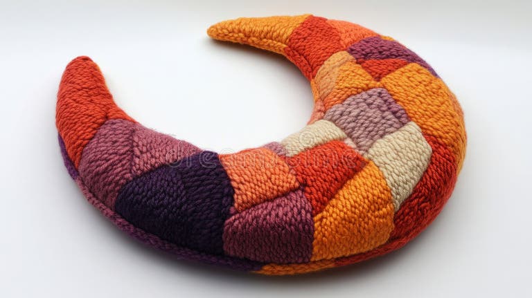 Warm-toned Crescent Moon Patchwork Knitted Pillow Stock Illustration ...