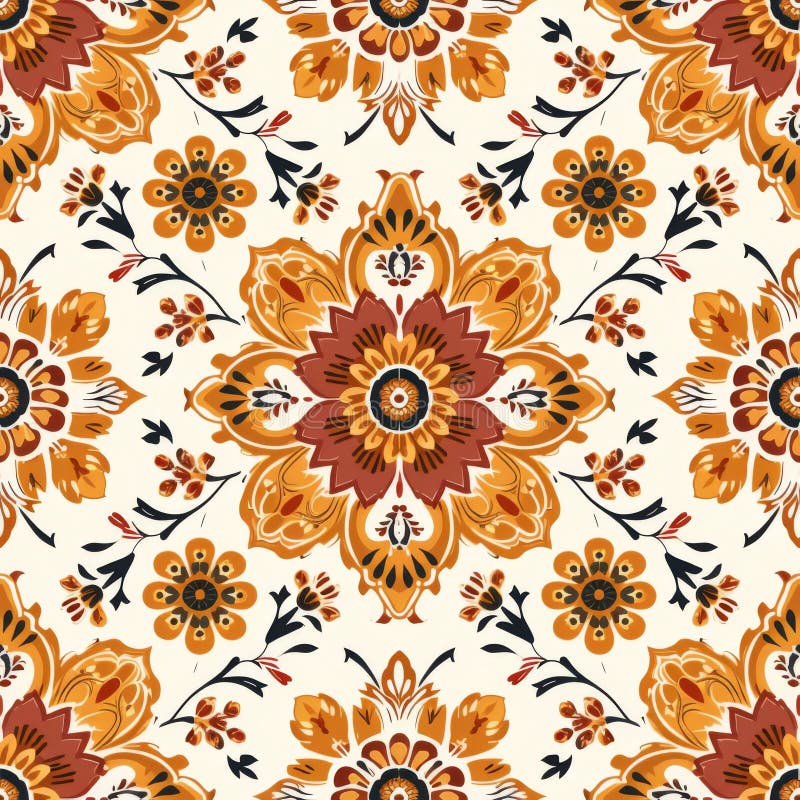Warm Toned Floral Tile Illustration with Rustic Charm Stock Image ...