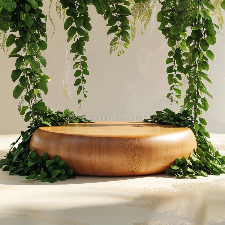 Warm-Toned Rounded Wooden Platform with Smooth Silky Surface Stock ...