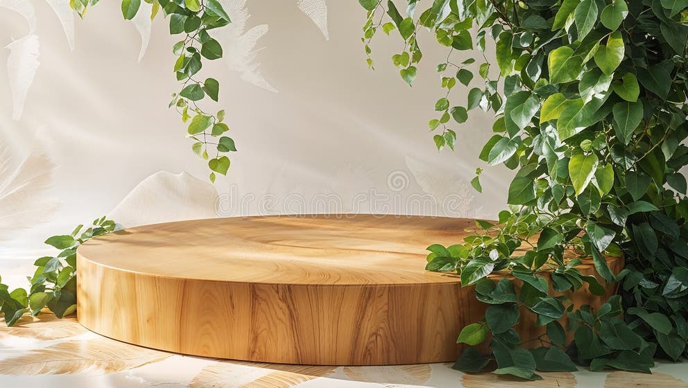 Warm-Toned Rounded Wooden Platform with Smooth Silky Surface Stock ...