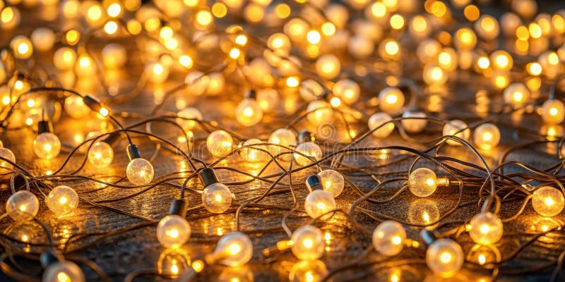 Warm-toned String Lights Scattered on a Dark Surface, Creating a Cozy ...
