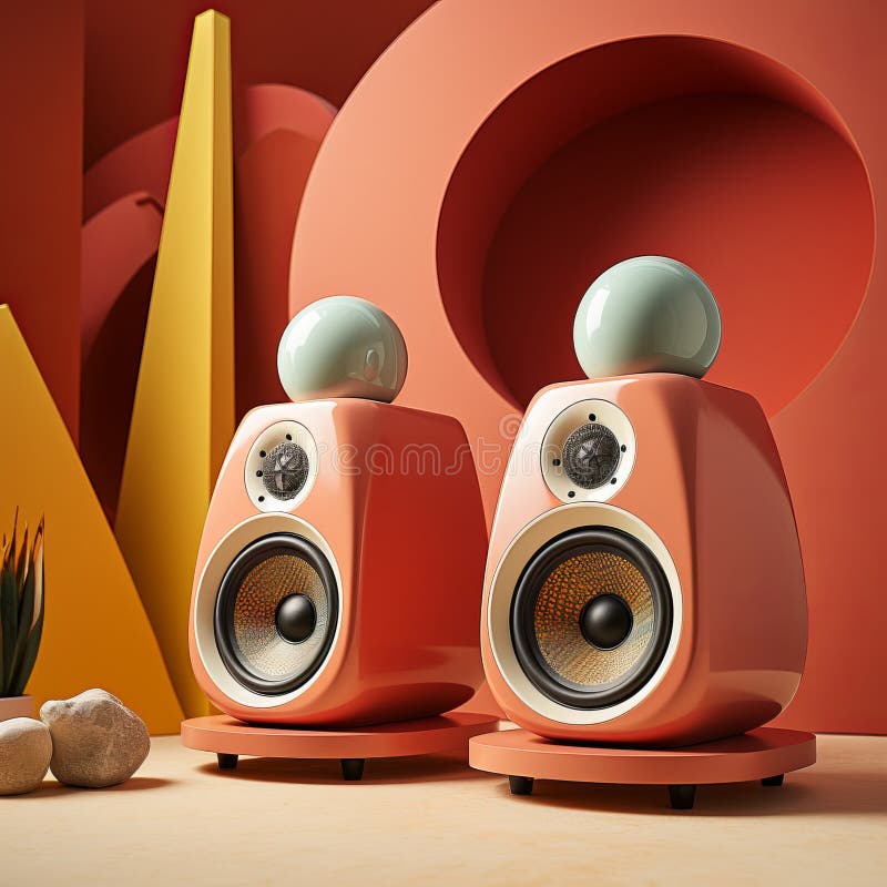 Warm Toned Triangular Object Next To Speakers Stock Illustration ...
