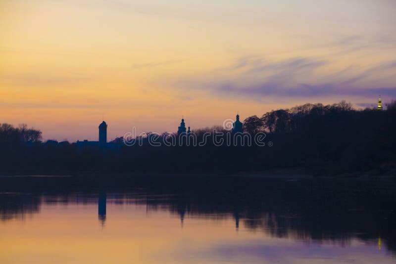 Plain River in the Fall after Sunset Stock Photo - Image of water ...