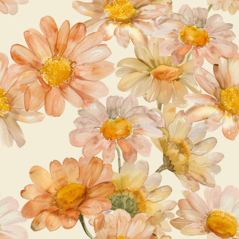 Warm Tones Watercolor Daisy Pattern for Spring Design Stock Image ...