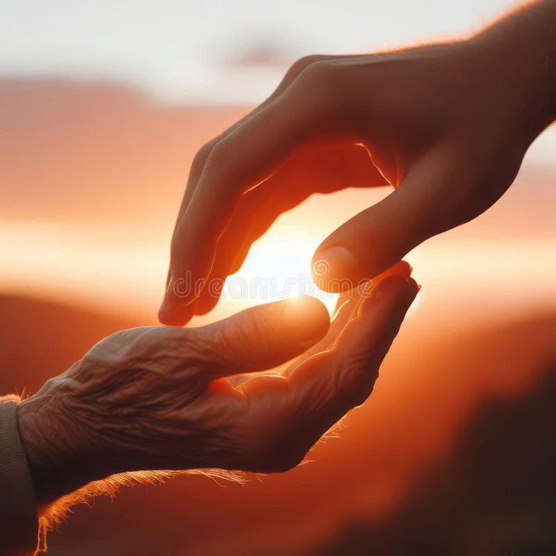 A Warm Touch of Hands at Sunset. Stock Image - Image of sunset ...