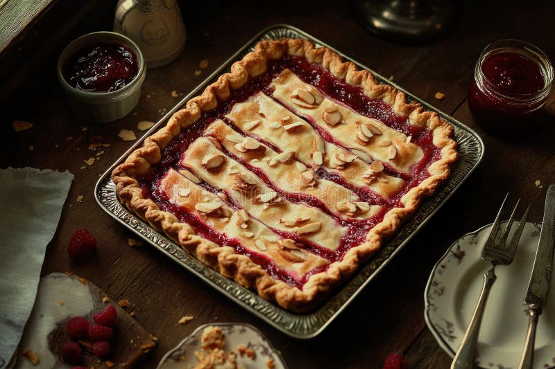 A Warm Tray of Bakewell Tart with Almond and Raspberry Jam. Stock ...