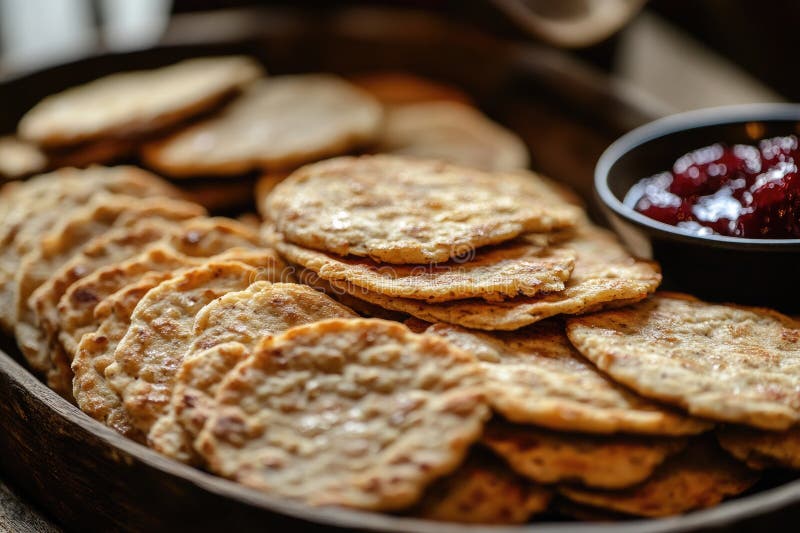 A Warm Tray of Derbyshire Oatcakes with Sweet Topping. Stock ...