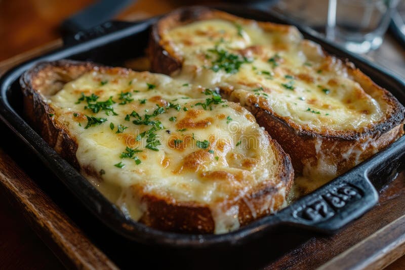 A Warm Tray of Welsh Rarebit with Melted Cheese on Toast. Stock ...