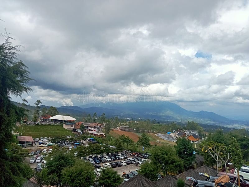 Warm Water Tourism in West Java with a Backdrop of Mountains and Cloudy ...