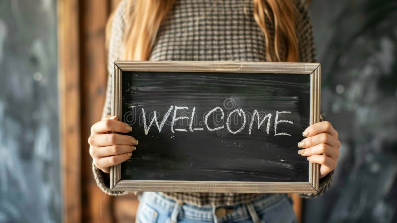 A Warm Welcome on Chalkboard.AI Generated Image Stock Photo - Image of ...
