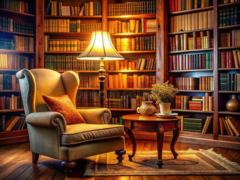 A Warm and Welcoming Home Library Multilingual Books Cozy Lighting and ...