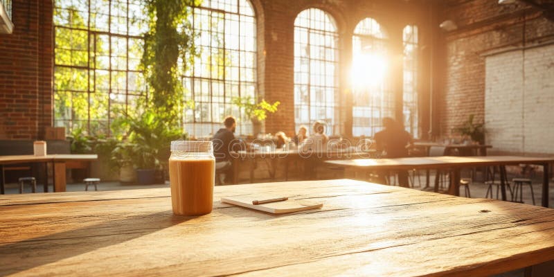 A Warm and Welcoming Workspace Features a Coffee Glass and a Notebook ...