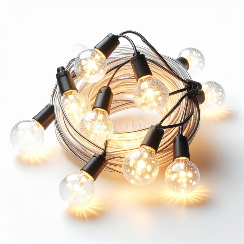 Warm White Globe String Lights on White Background Stock Illustration - Illustration of design ...