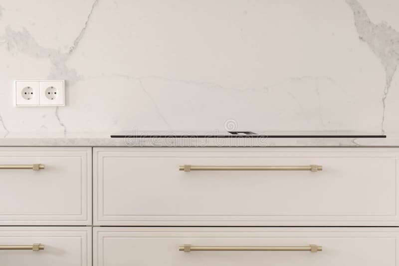 Warm White Kitchen Interior Design, Electric Hob with Integrated ...