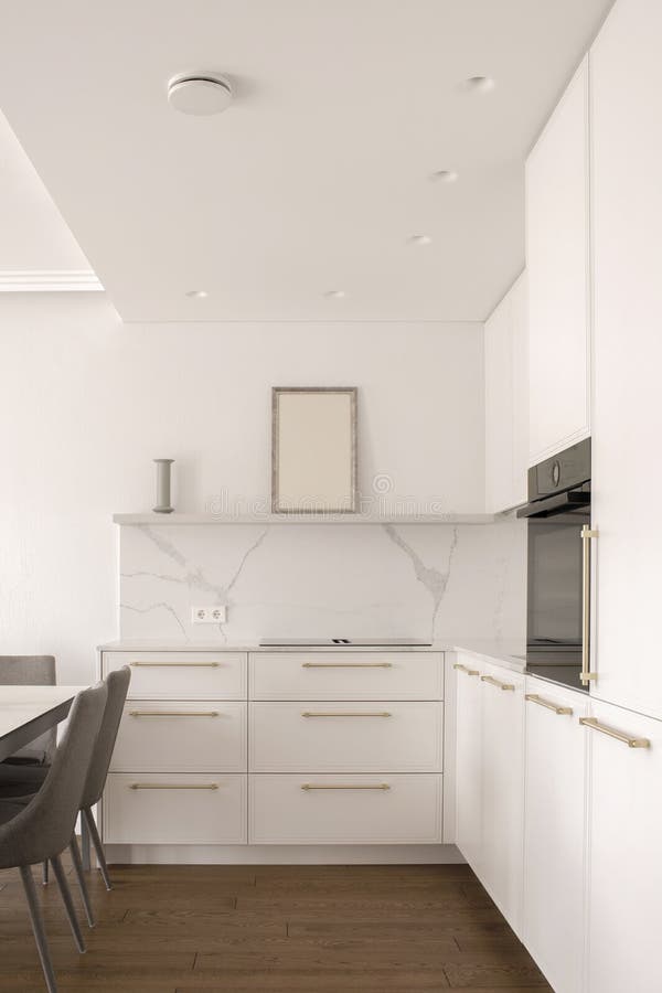 Warm White Kitchen Interior Design, Electric Hob with Integrated ...