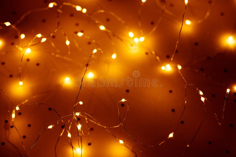 Warm White Led String Lights Blur Brown Background Stock Image - Image ...