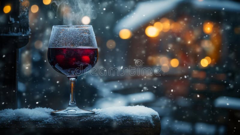 Warm Winter Wine Glass Snow Scene Stock Illustration - Illustration of ...