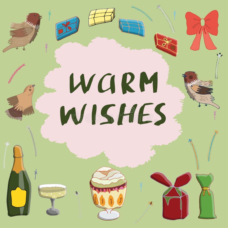 Warm Wishes Card Template with Birds. Stock Vector - Illustration of ...