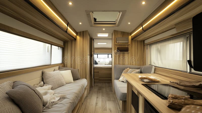 Warm Wood and Linen Textures in Compact Space. Stock Image - Image of ...