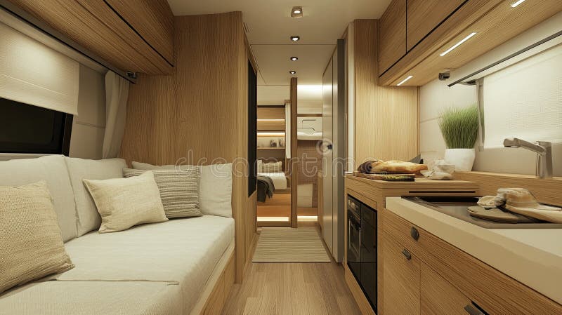 Warm Wood and Linen Textures in Compact Space. Stock Photo - Image of ...