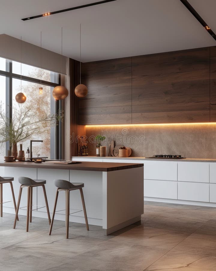 Warm Wood Tones and Elegant Modernity: Harmonious Kitchen Design with ...