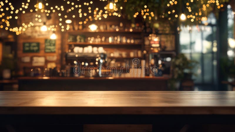 Warm Wooden Bar Counter with Blurred Background Stock Illustration ...
