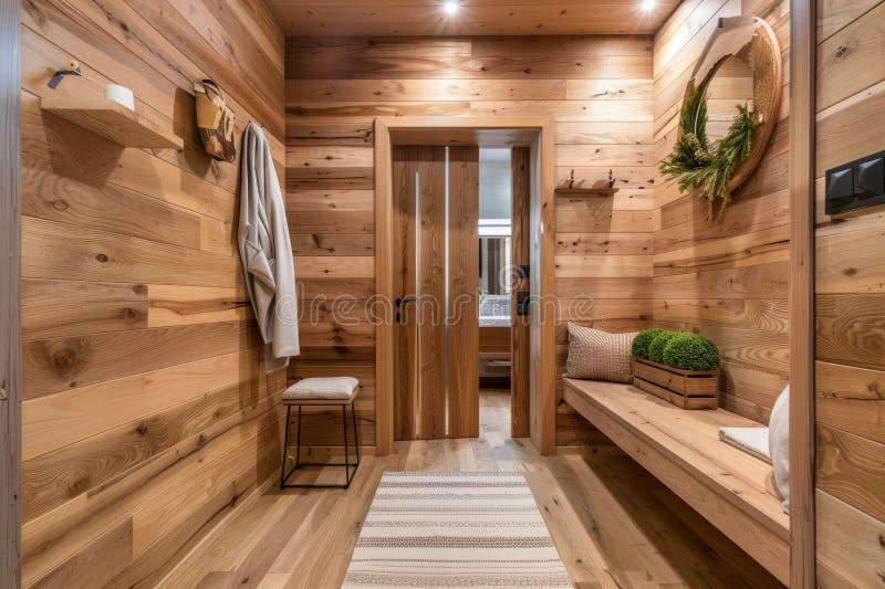 Warm Wooden Entryway with Rustic Details Stock Illustration ...