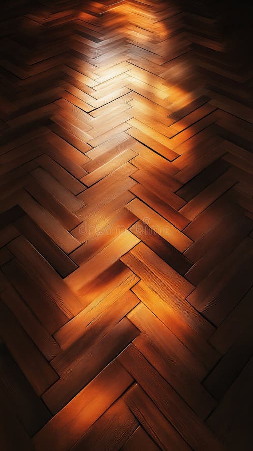 Warm Wooden Herringbone Pattern on Floor with Soft Lighting, Interior ...