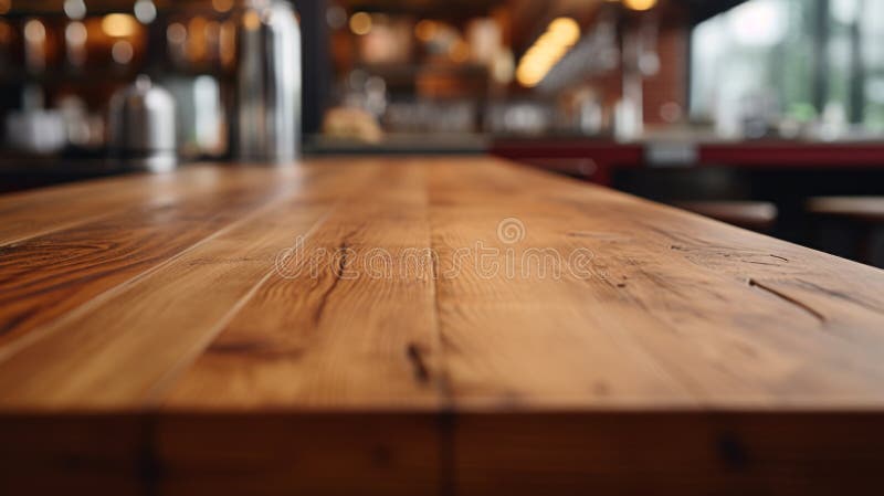 Warm Wooden Table Texture in Ambient Restaurant Setting Stock ...