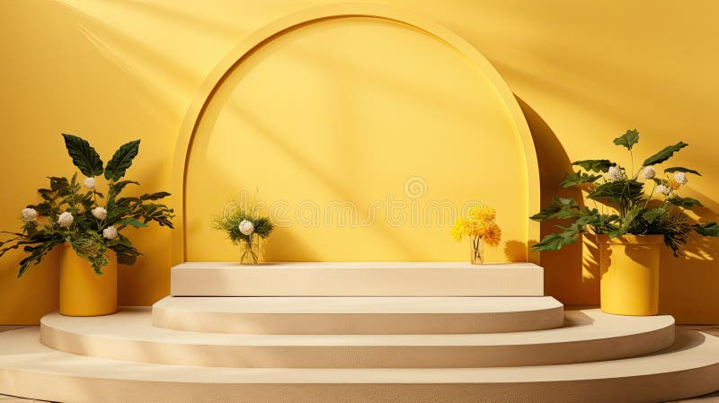 Warm Yellow Backdrop with an Product Podium Stock Illustration ...