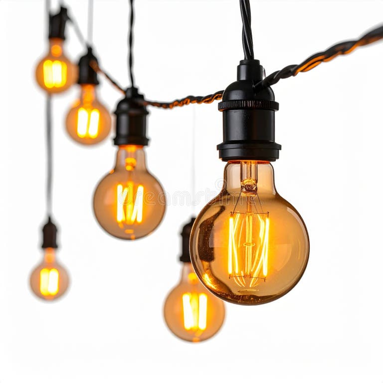 Warm Yellow Edison Bulb String Lights Hanging Decor Stock Illustration ...