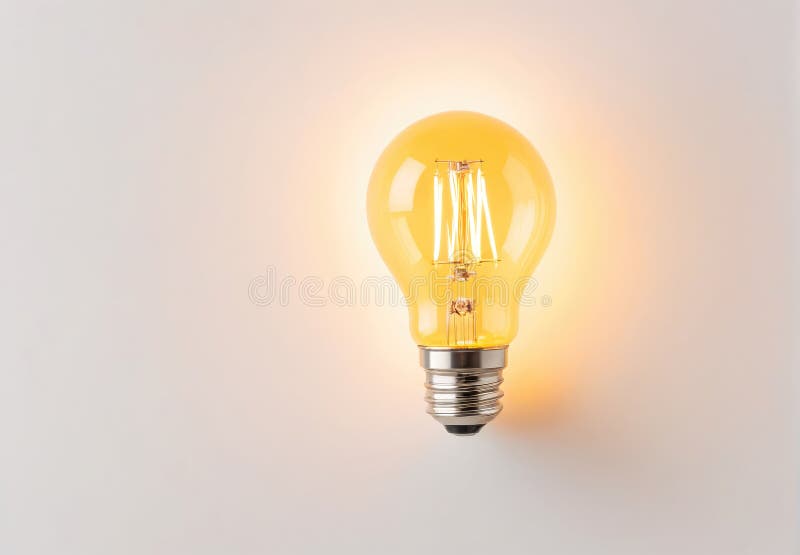 Warm Yellow Light Bulb Glowing Against Subtle Neutral Background in ...