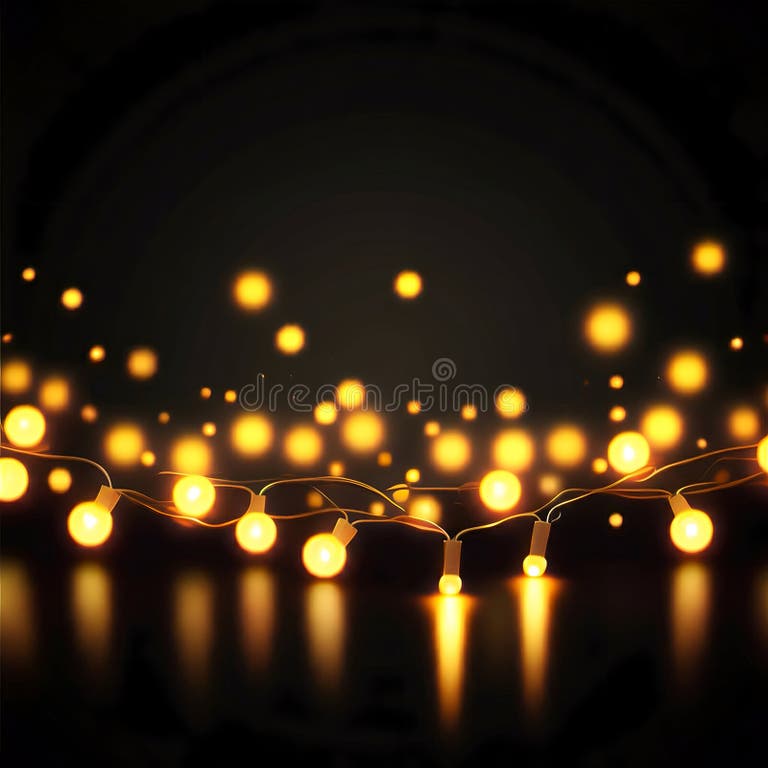 Warm Yellow String Lights Glowing Against a Dark Background Stock ...