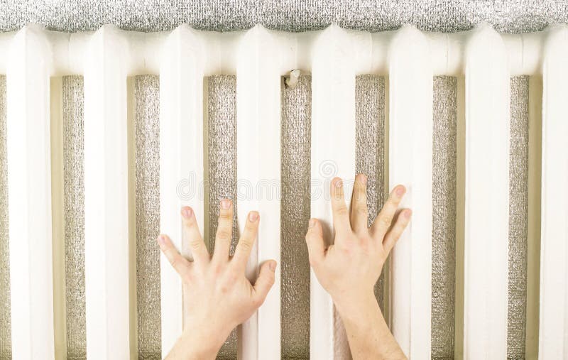 Warming Hands Near the Iron Radiator Stock Image - Image of interior ...